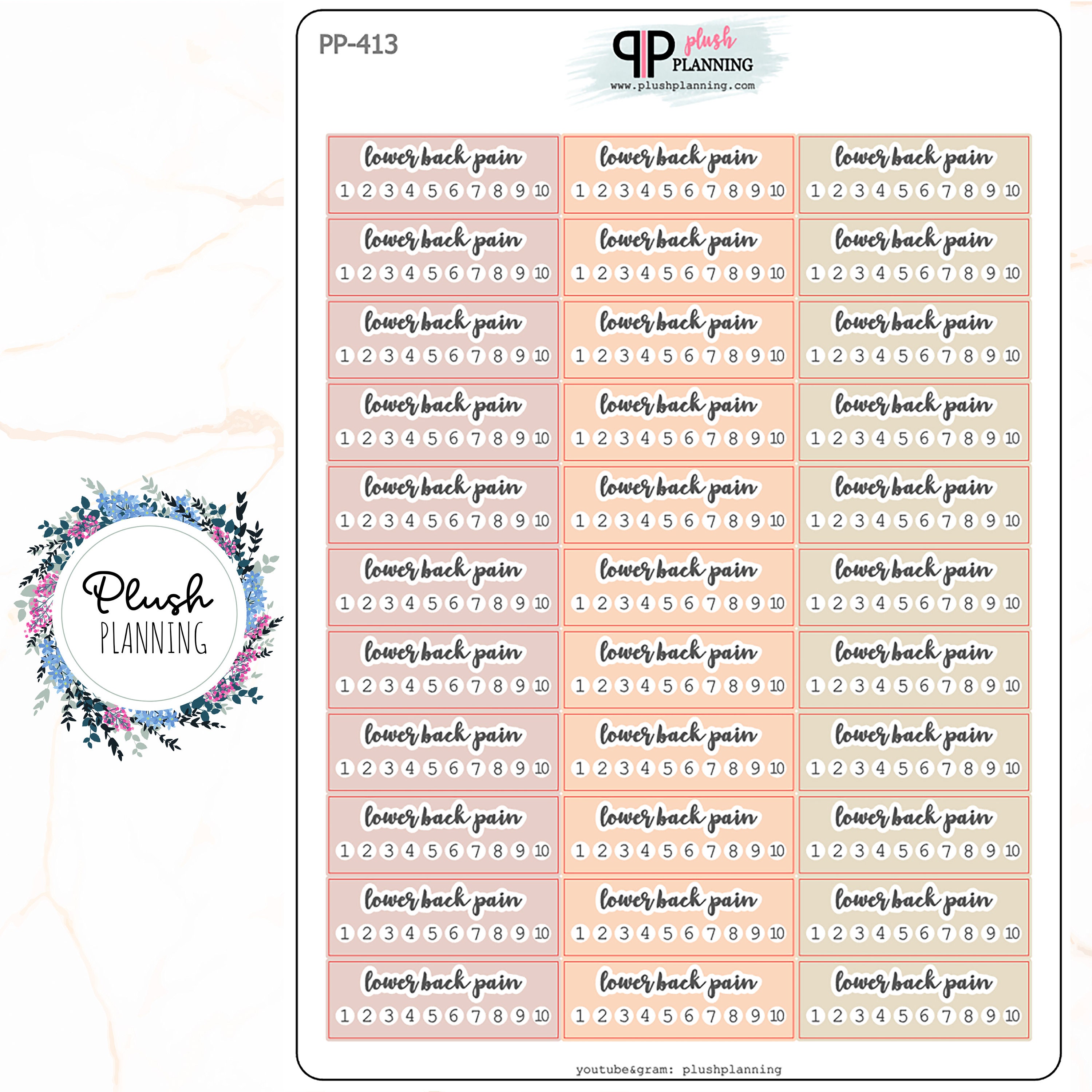 LOWER BACK PAIN Tracker Pain Scale Level - Etsy