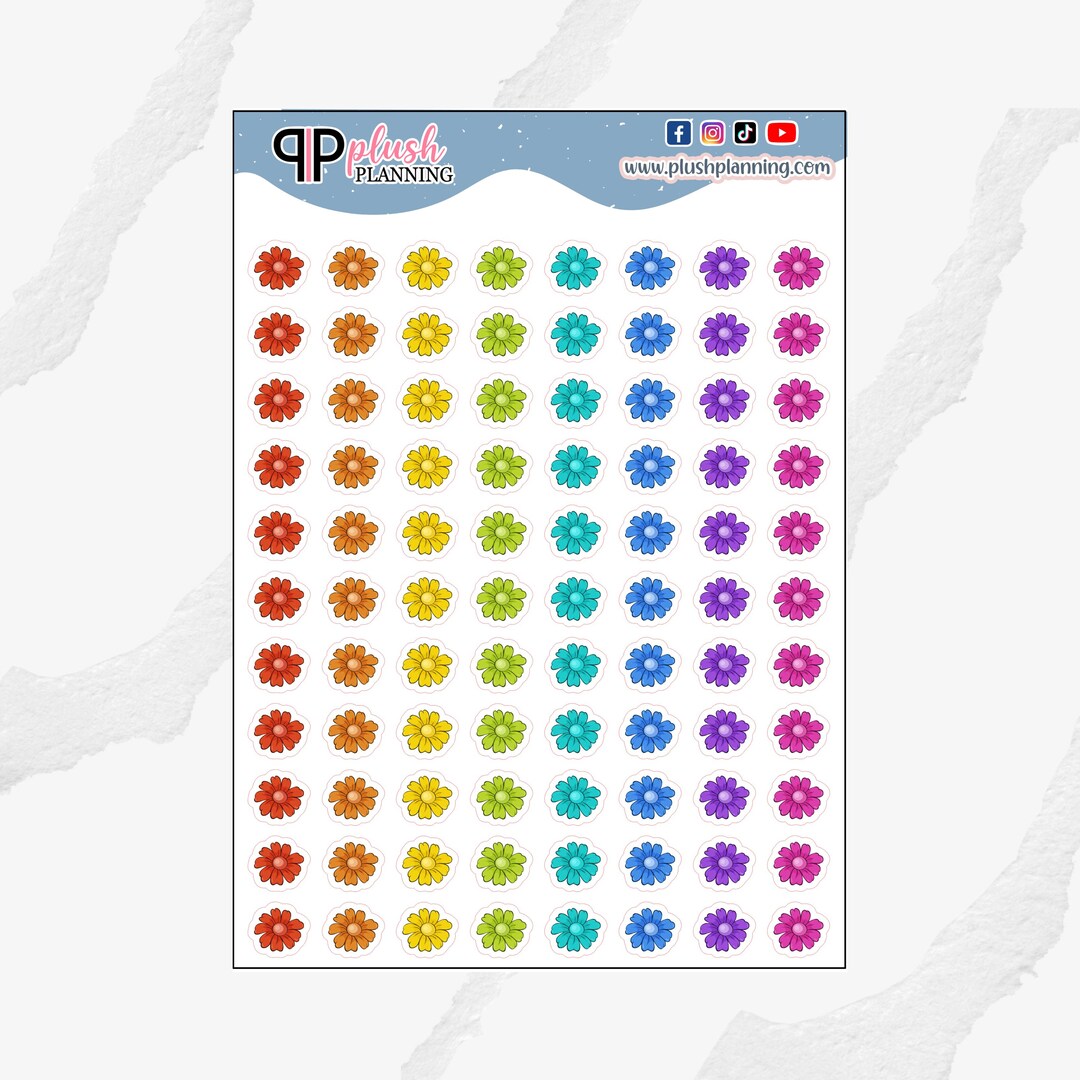 Colorful Daisy Flowers Stickers Clip Art Planner Stickers, Plush ...