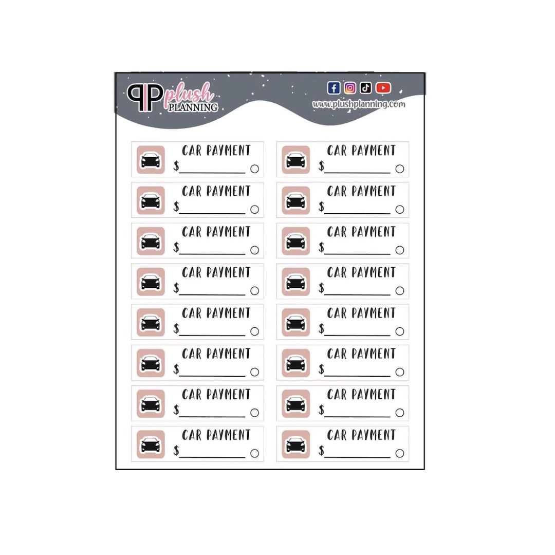 Car Payment Stickers With Icon Planner Stickers, Writable Functional ...