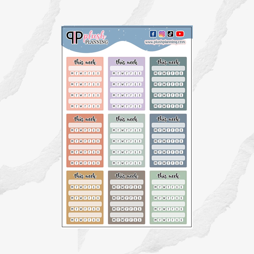 This Week Habit Stackable Sidebar Planner Stickers, Writable Weekly ...