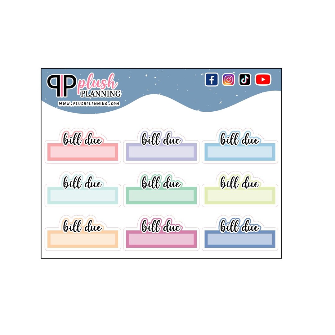 Bill Due Script Box Planner Stickers, Writable Functional Planner ...