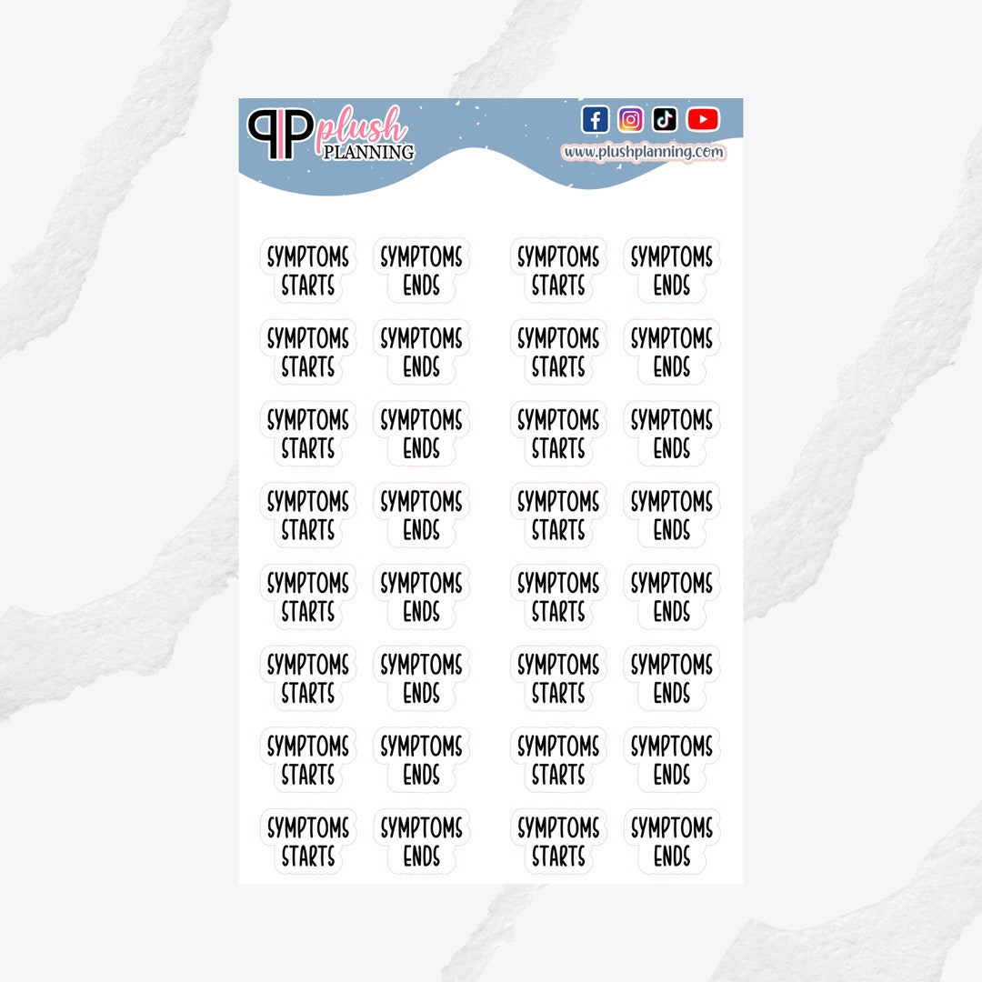 Symptoms Starts Symptoms Ends Script Planner Stickers, Black Color ...