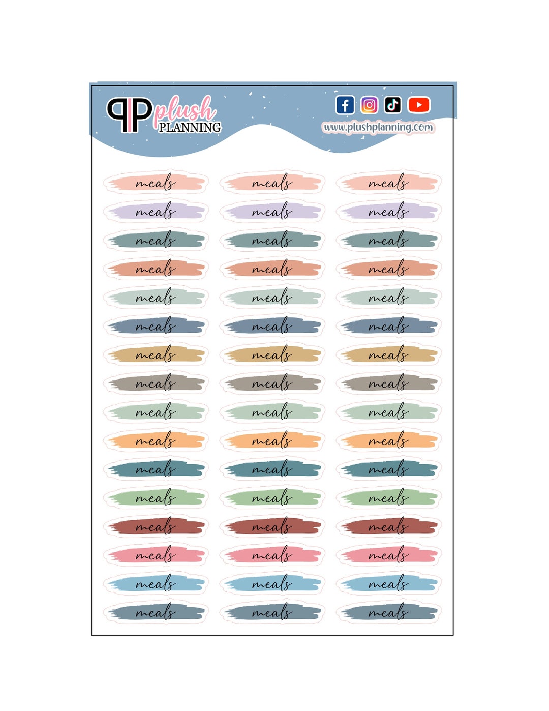 Meals Script Brush Stroke Planner Stickers, Functional Stickers, Meal ...