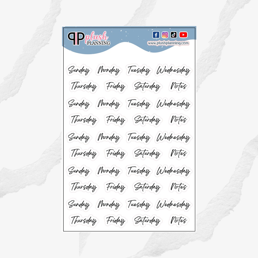 Weekdays Daily Scripts, Days of the Week Scripts Planner Stickers ...