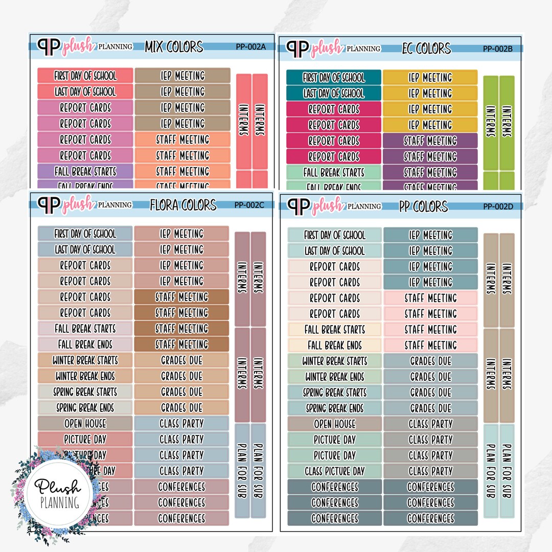 TEACHER Planner Stickers, Mix Colors, EC Colors, Flora Colors, PP ...