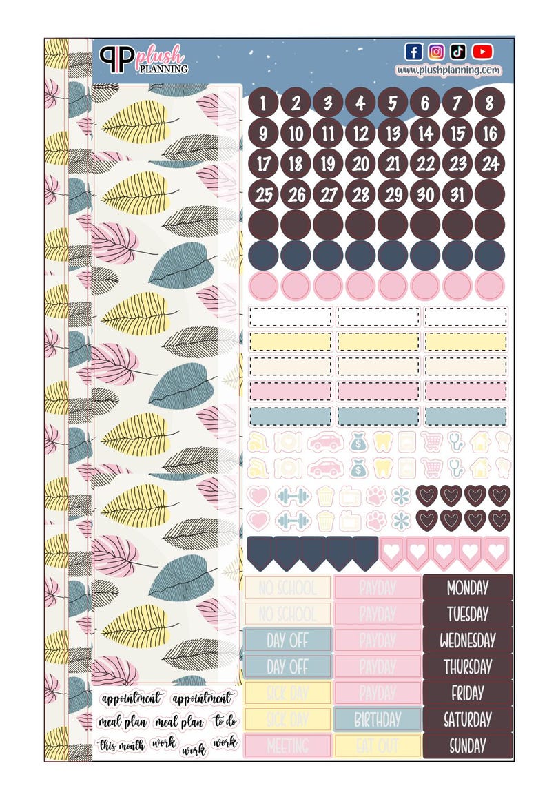 Neutral Tree Leafs Design Planner Stickers, Laurel Denise Monthly ...