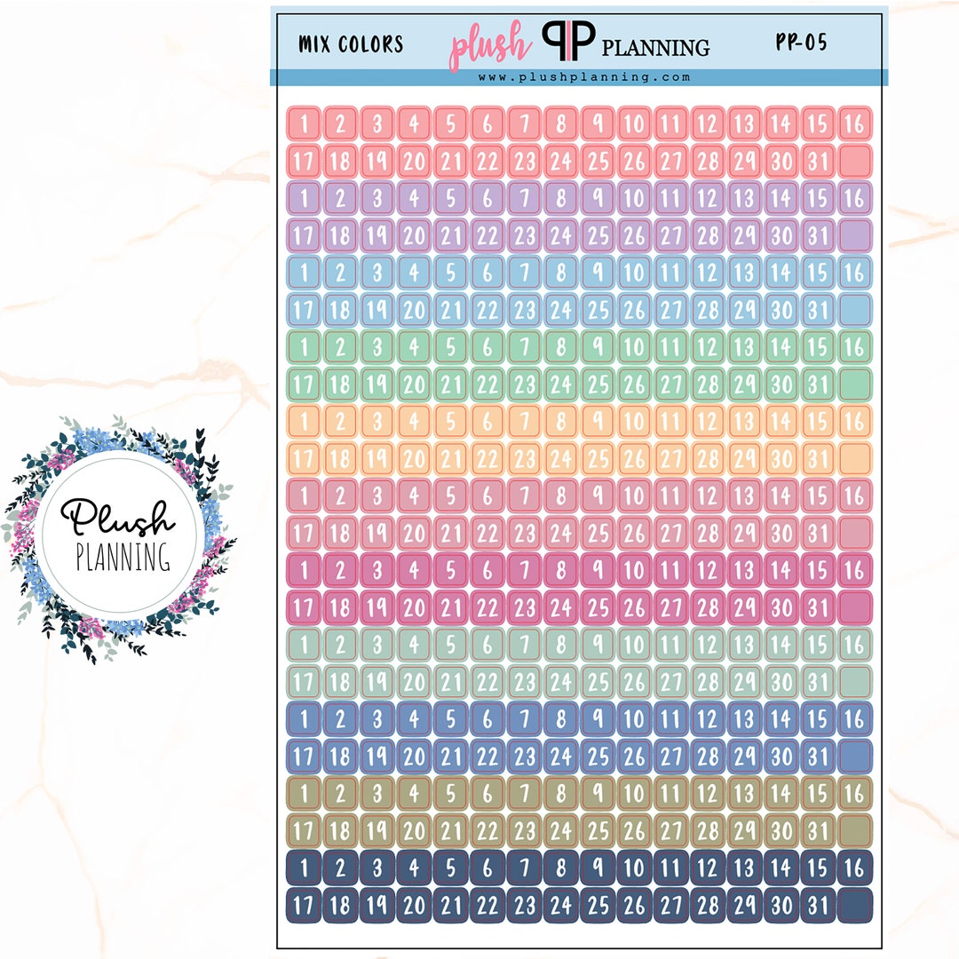 Date Squares Planner Stickers, Pick A Color, for Changeable Replaceable ...