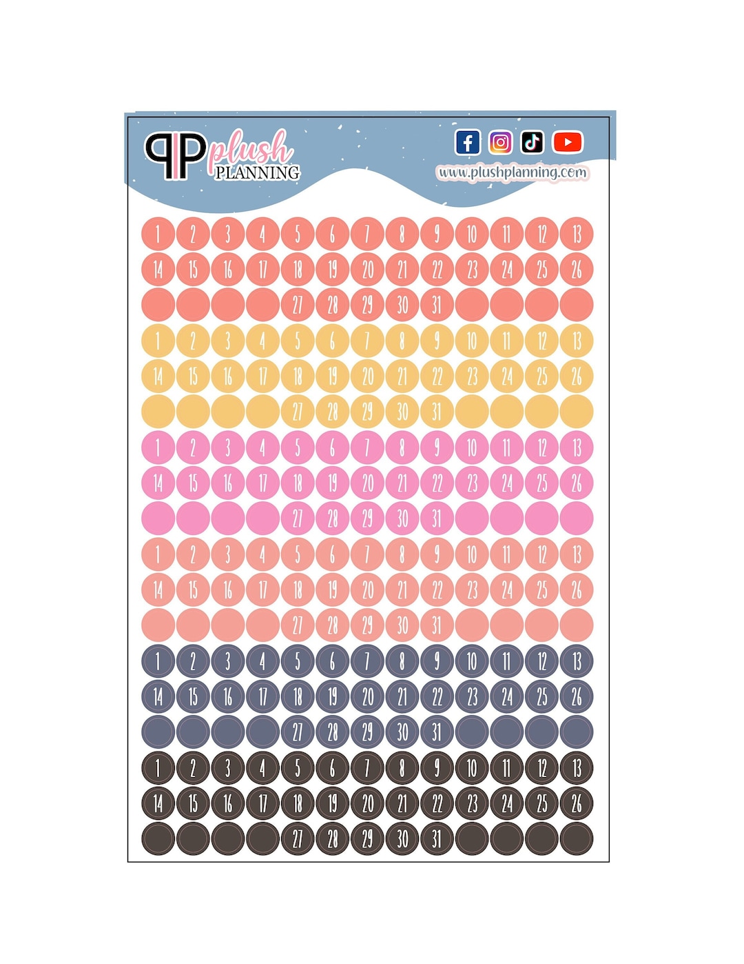 Date Dots Planner Stickers, Inspired Colors, Functional Stickers - Etsy