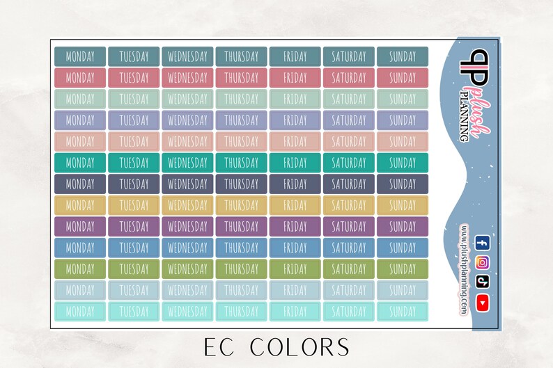 Individual Days of the Week Covers Planner Stickers, Various Colors ...