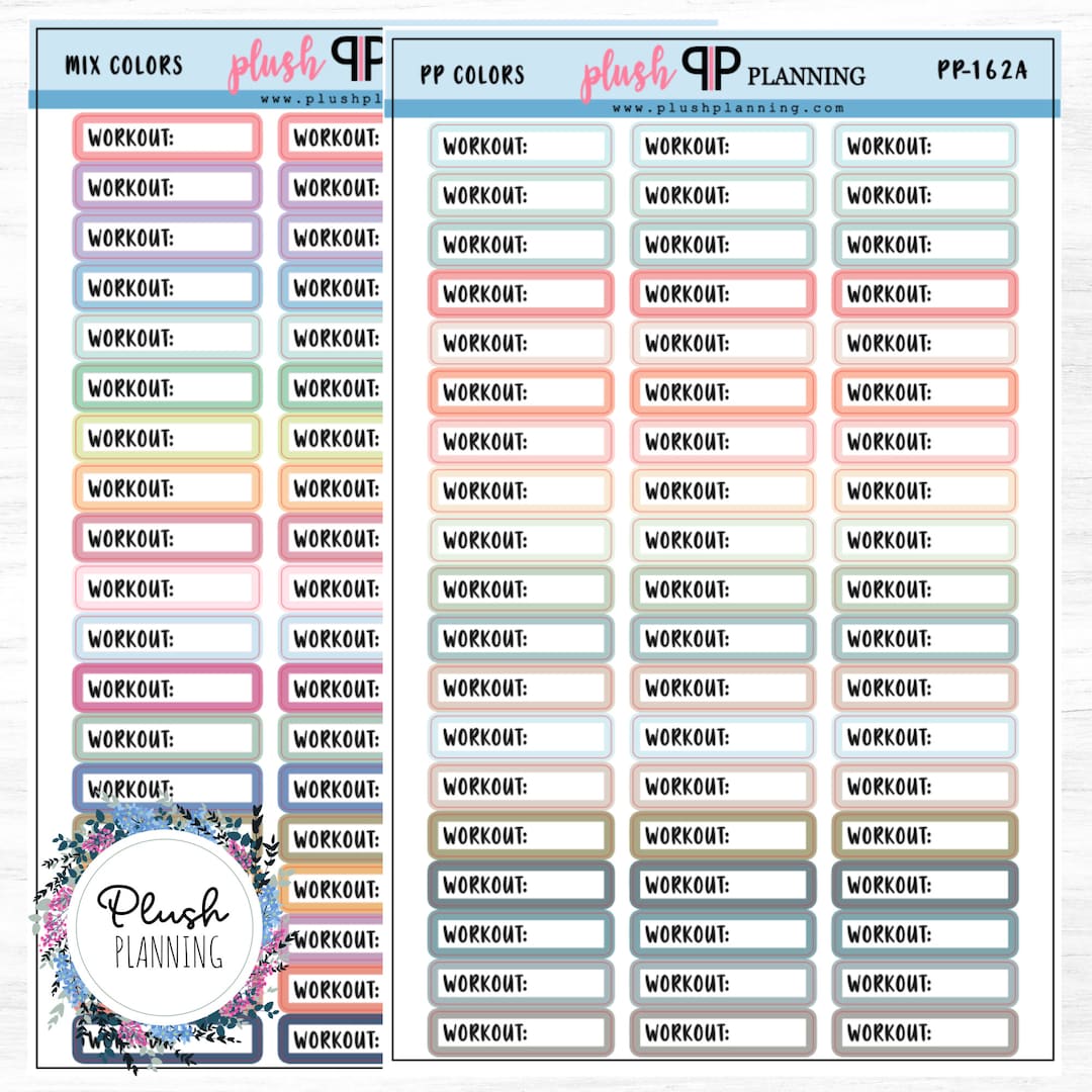 WORKOUT Label Tracker Planner Stickers, Mix Colors, PP Colors ...