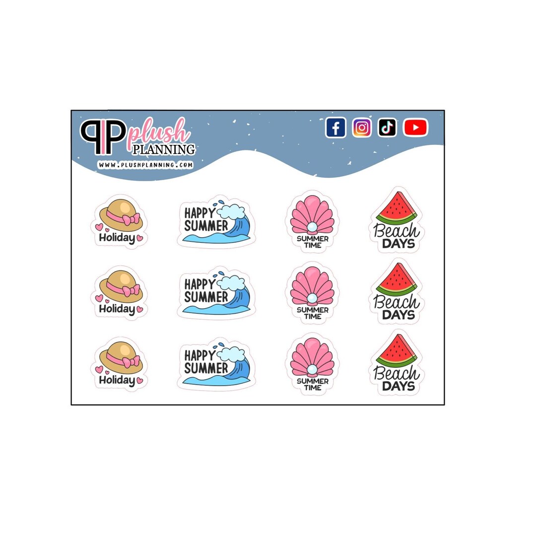 Hello Summer Icons Clip Art Planner Stickers, Yearly Summer Time Fun ...