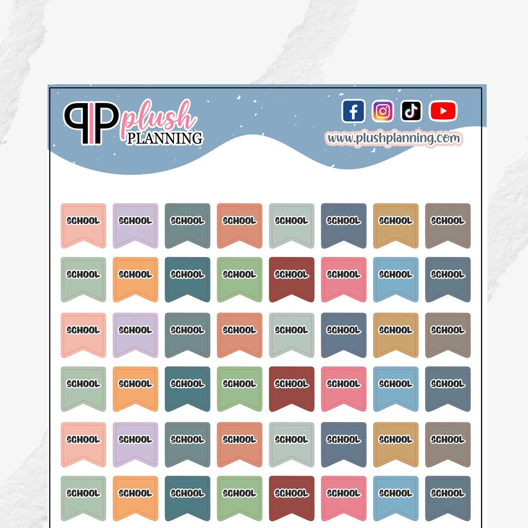School Flags Tracker Planner Stickers, Plush Planning Colors ...