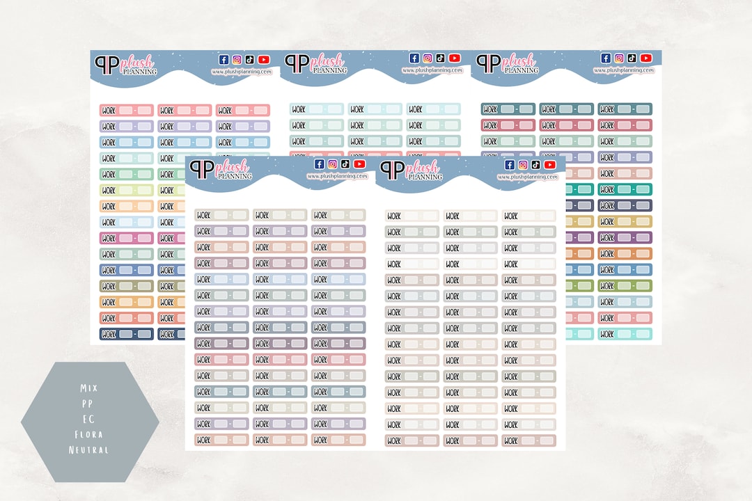 Work Shift Time to Time Tracker Planner Stickers, Pick A Color, EC Bold ...