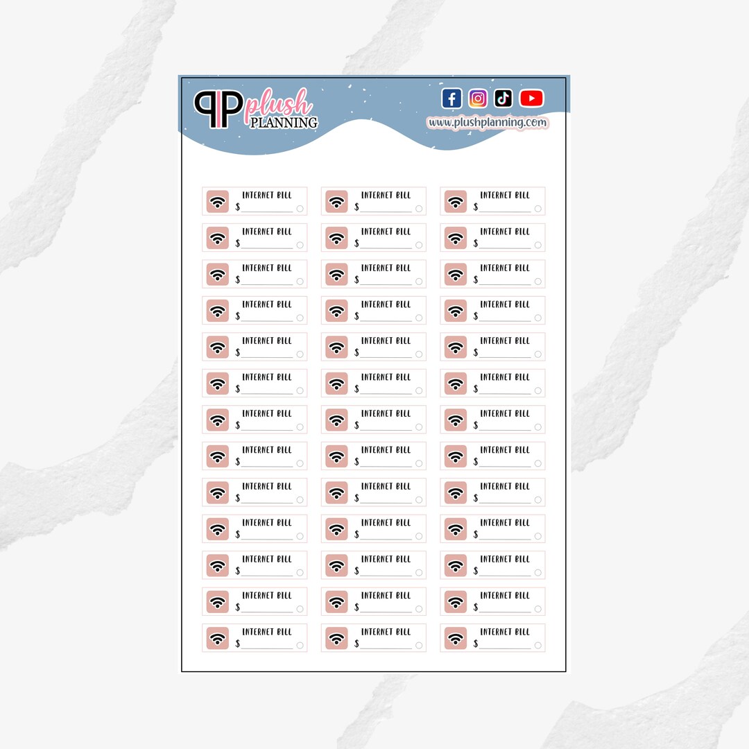 Internet Bill Stickers With Icon and Checklist Planner Stickers, Bill ...