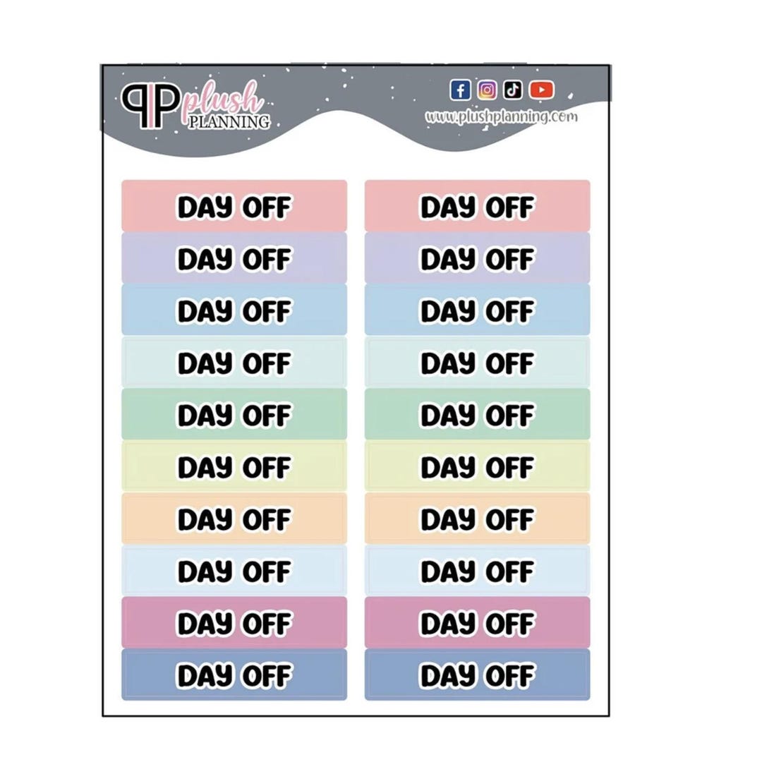 Day off Script Label Planner Stickers, Functional Stickers, Work Day ...