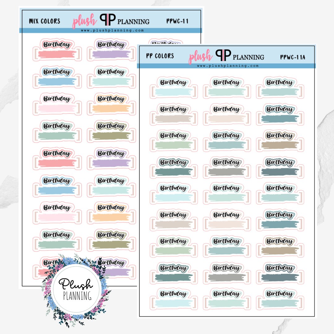 Birthday Bracket Watercolor Swatch Design Planner Stickers, Functional ...