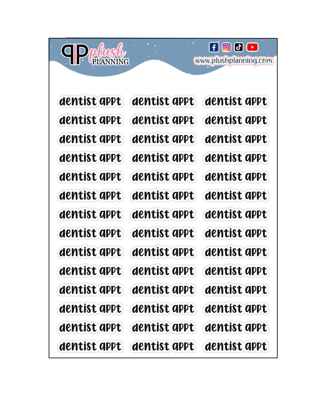 Dentist Appt Script Stickers, Bold Font, Black Color Functional Script ...