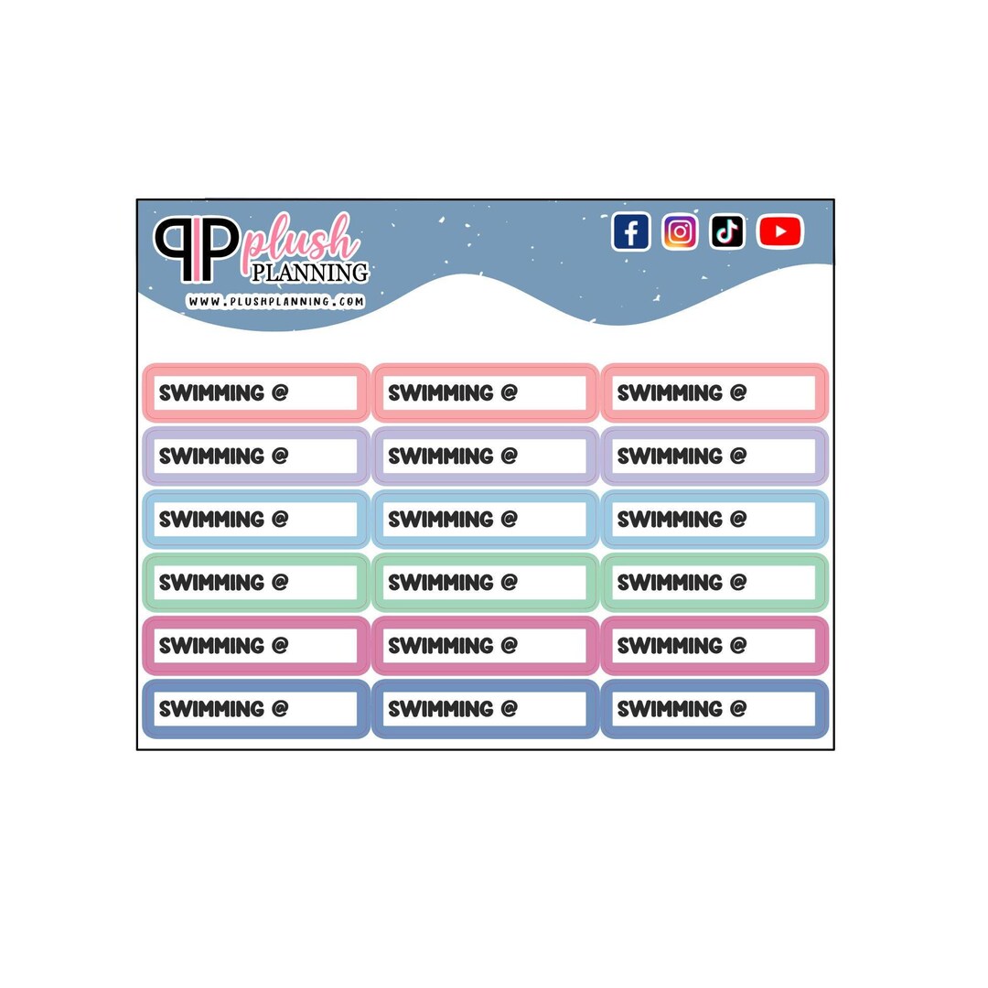 Swimming Practice Label Tracker Planner Stickers, Functional Planner ...