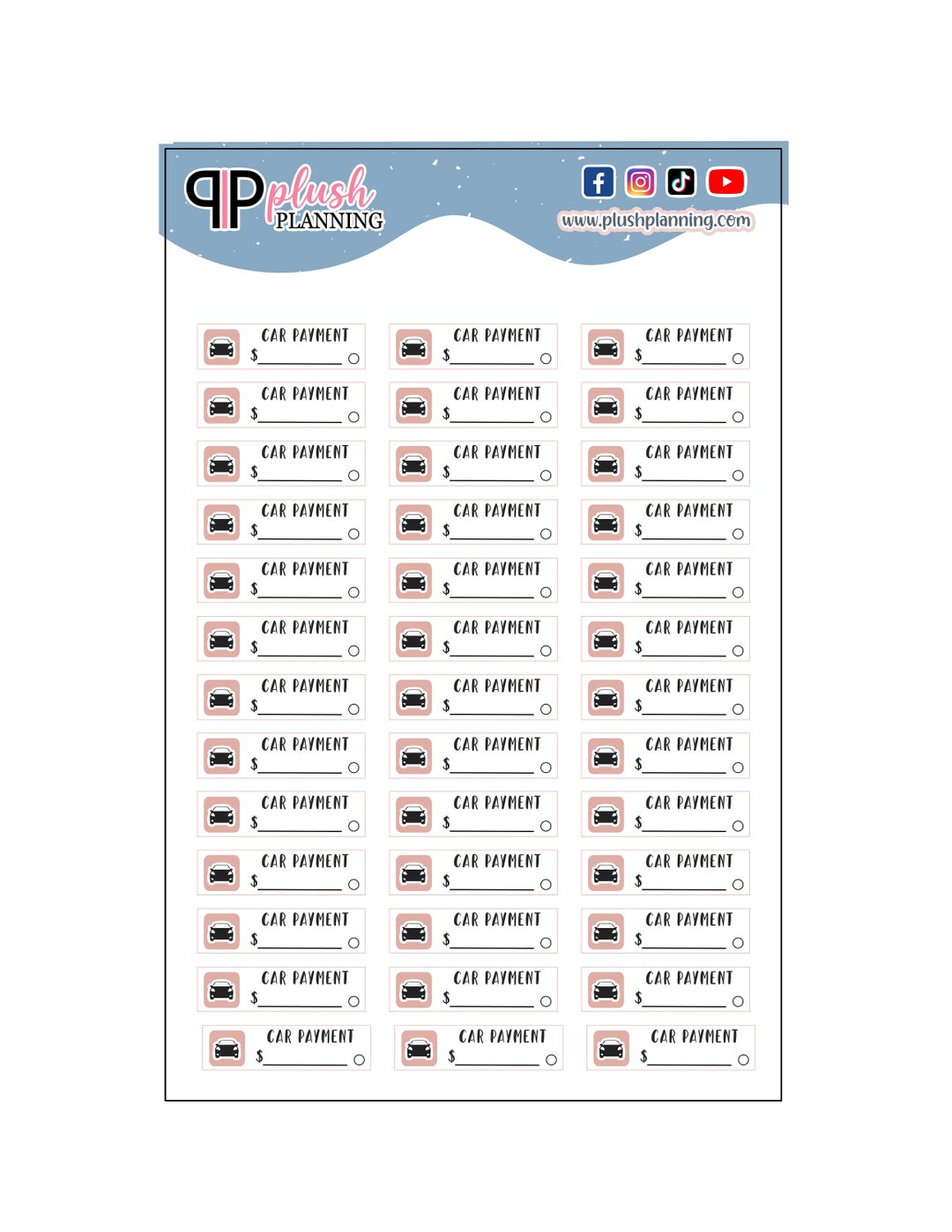 Car Payment Bill Stickers With Icon and Checklist Planner Stickers ...