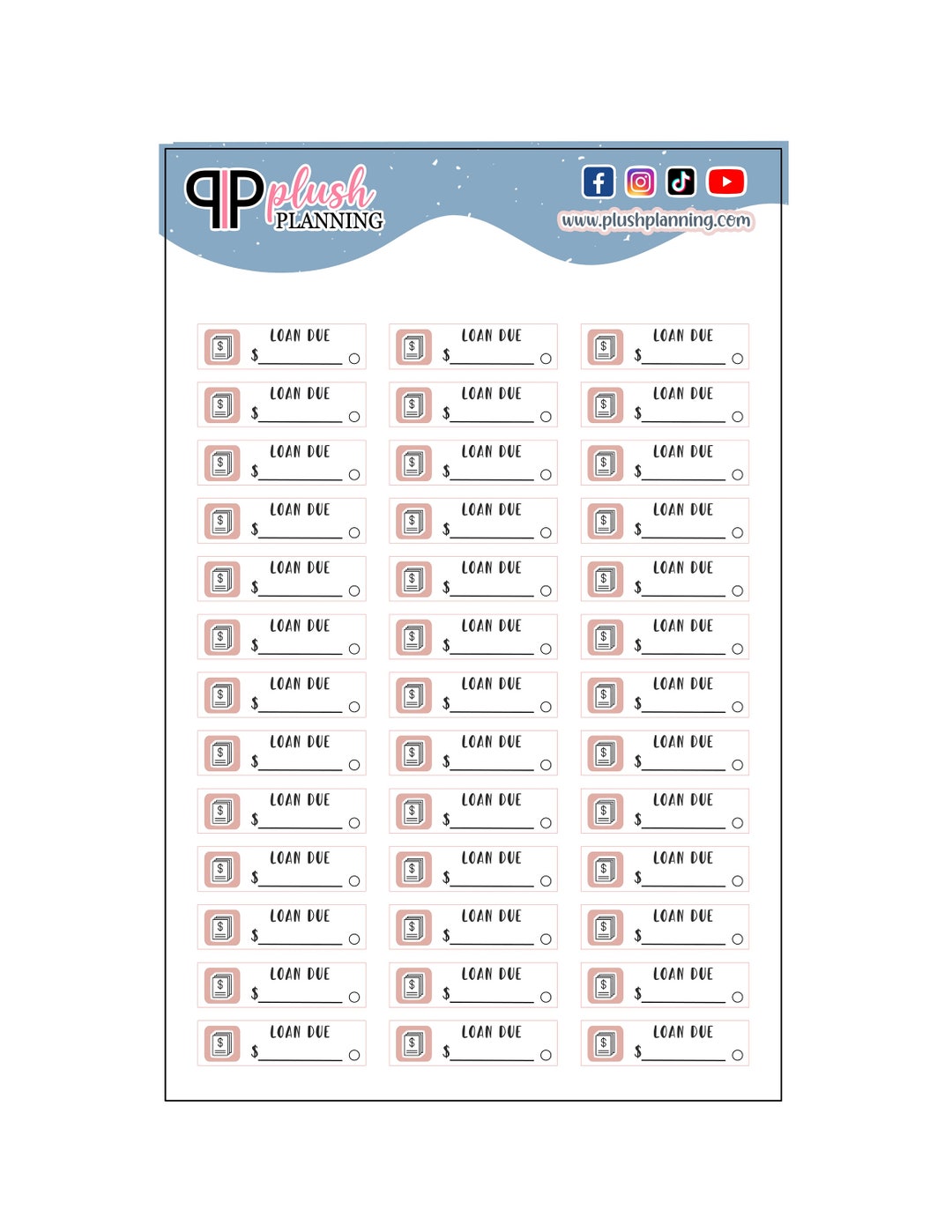 Loan Due Bill Stickers With Icon and Checklist Planner Stickers, Bill ...