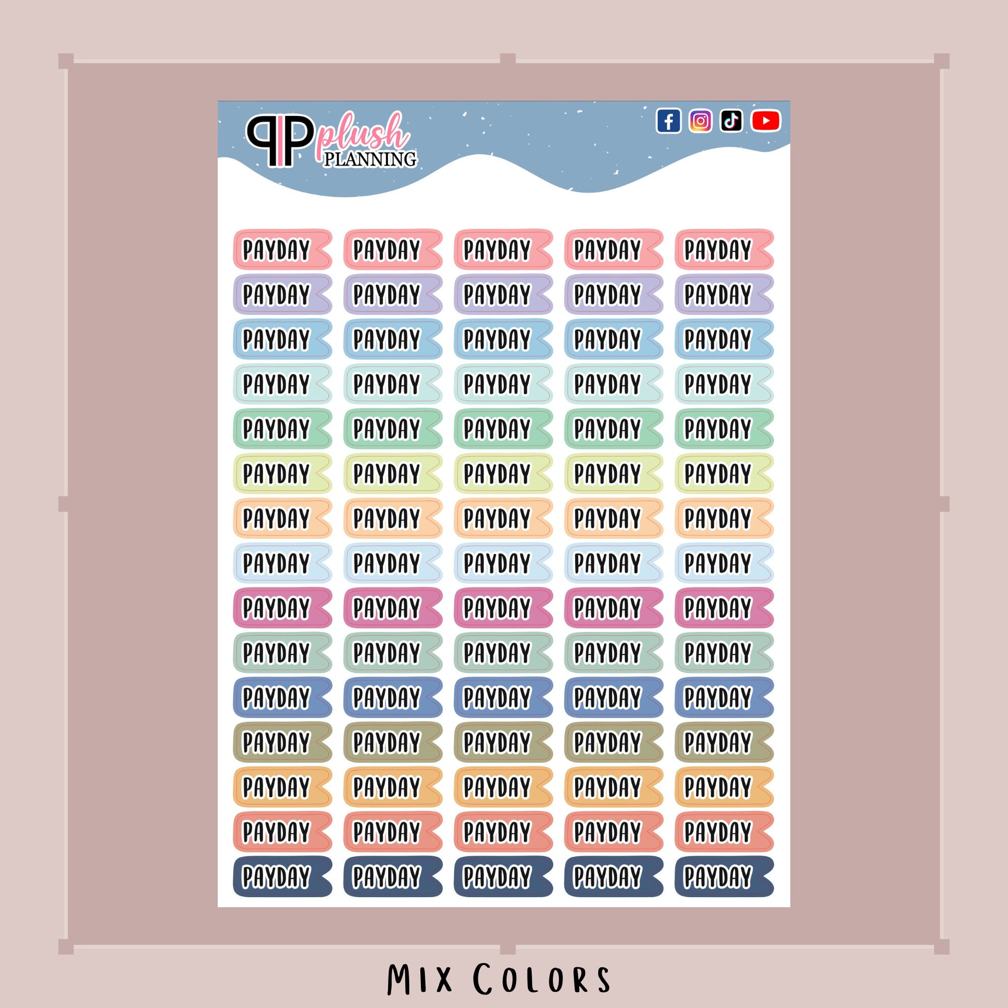 Payday Flags Tracker Planner Stickers Mix Colors PP Colors - Etsy