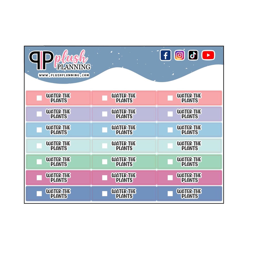 Water the Plants Checklist Tracker Planner Stickers, Functional Planner ...
