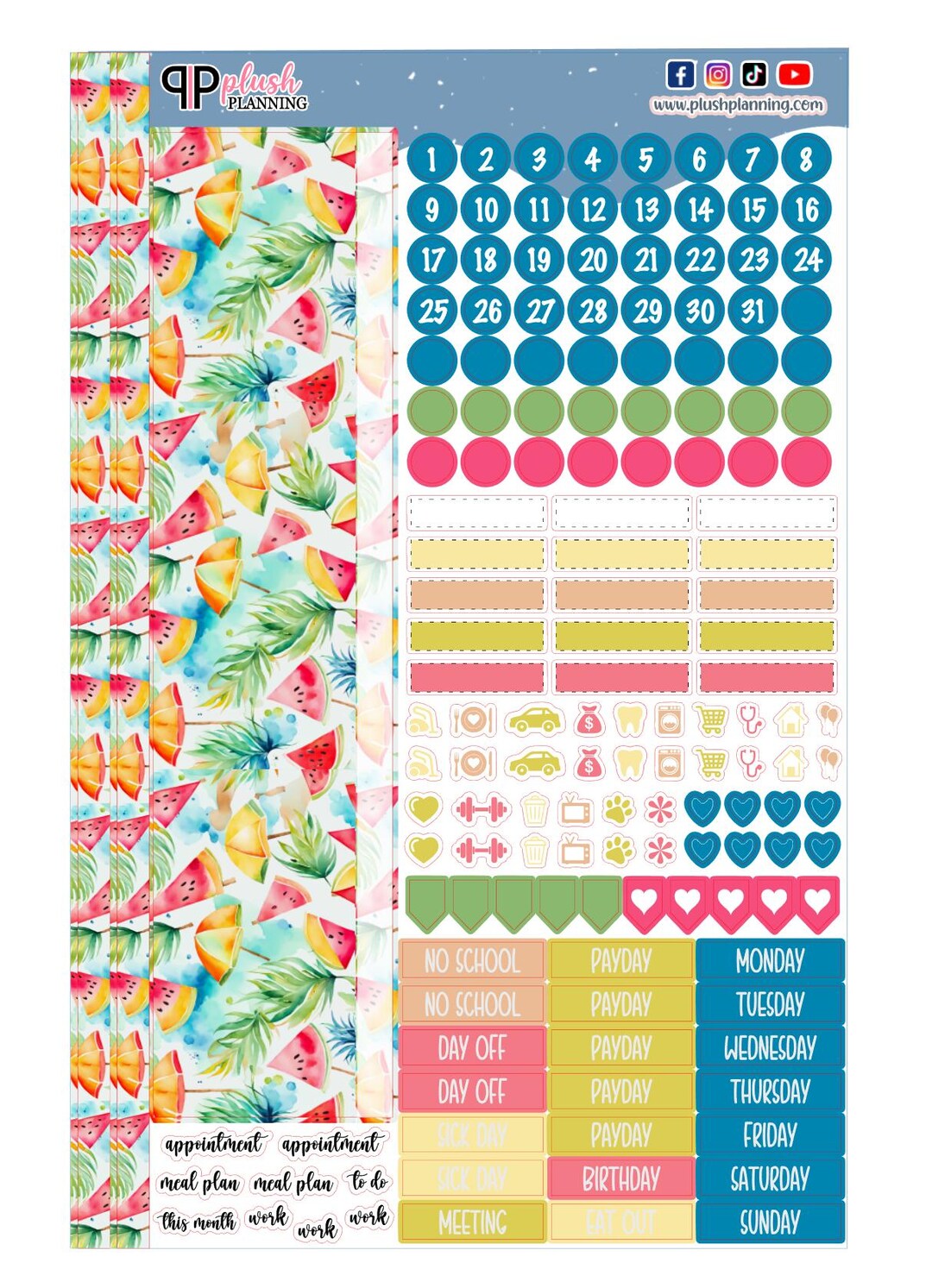 Watermelon and Pineapples Design Planner Stickers, Laurel Denise ...
