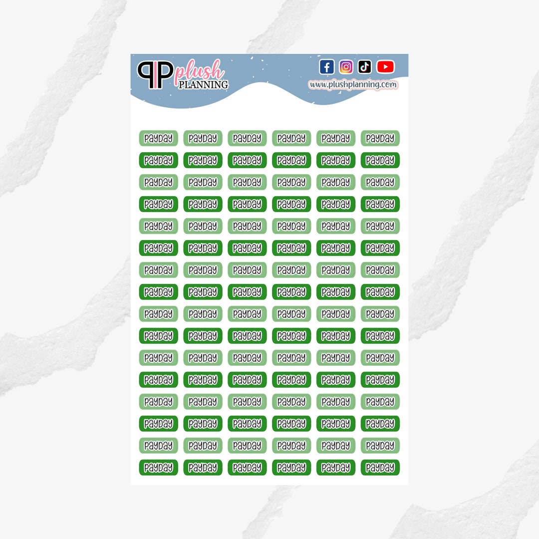Payday Month Label Planner Stickers, Green Colors, Plush Planning - Etsy