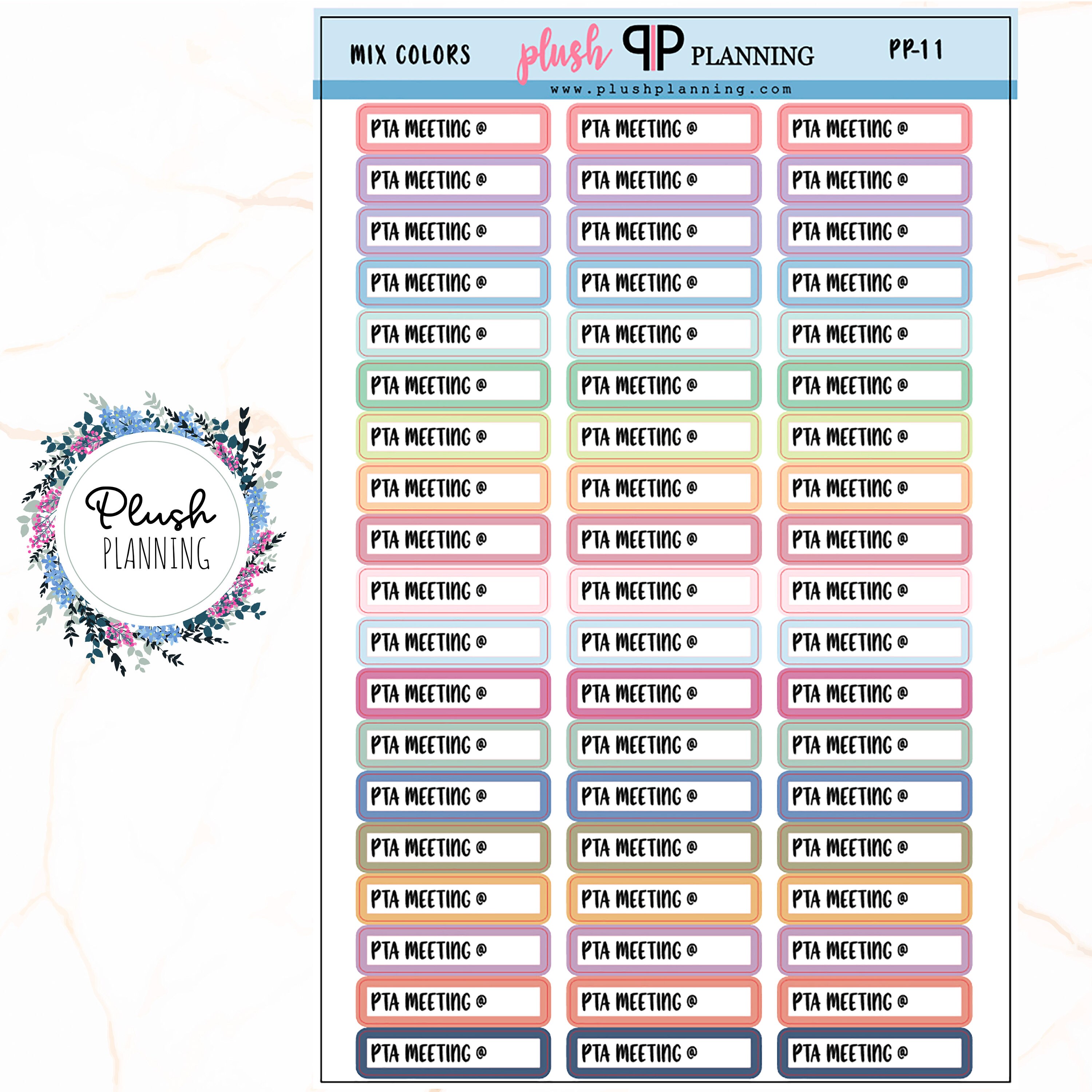 PTA MEETING Planner Stickers PTA Meeting Tracker Mix Colors | Etsy