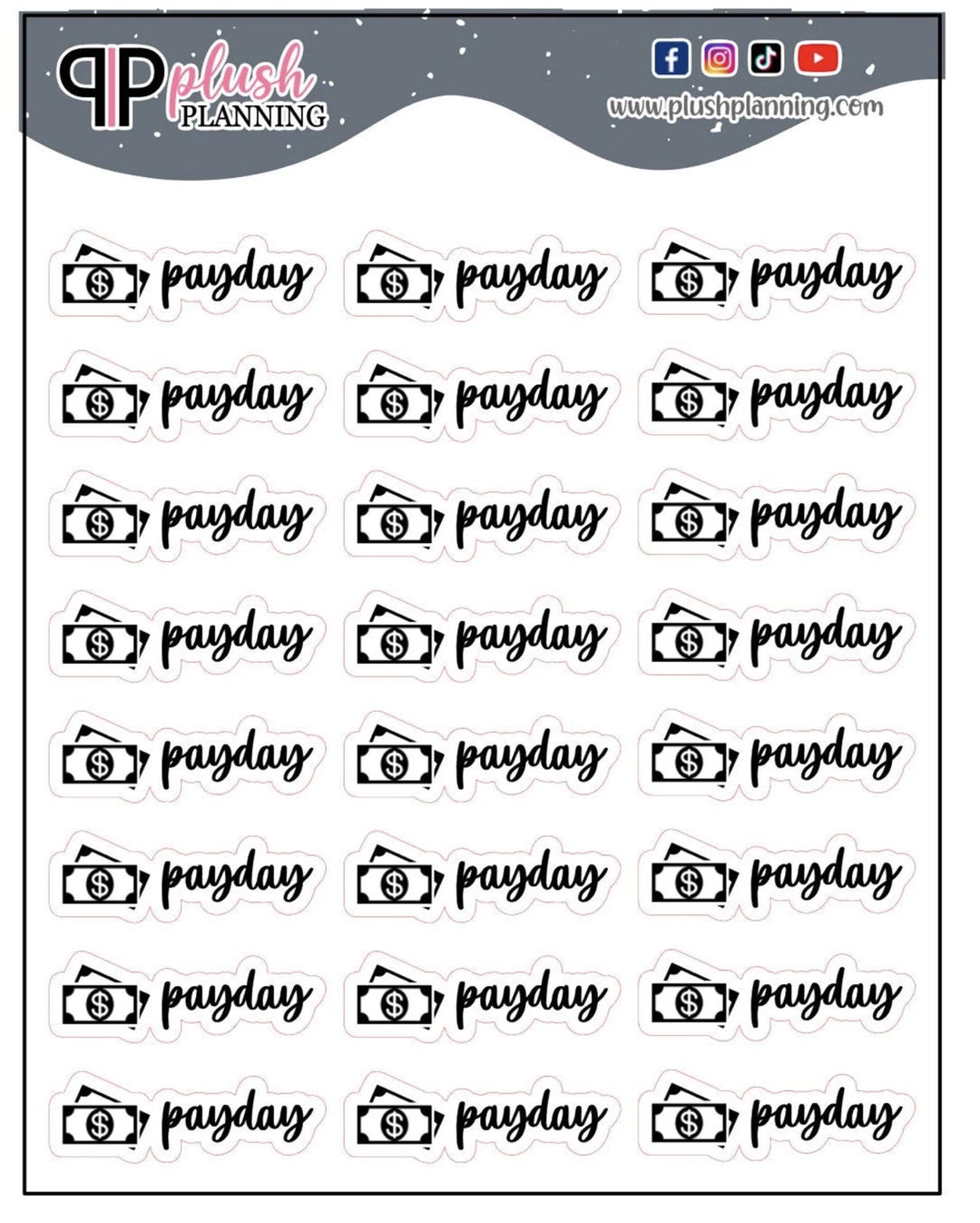 Payday Tracker Mixed Script With Icon Planner Stickers, Mini Sheet Size ...