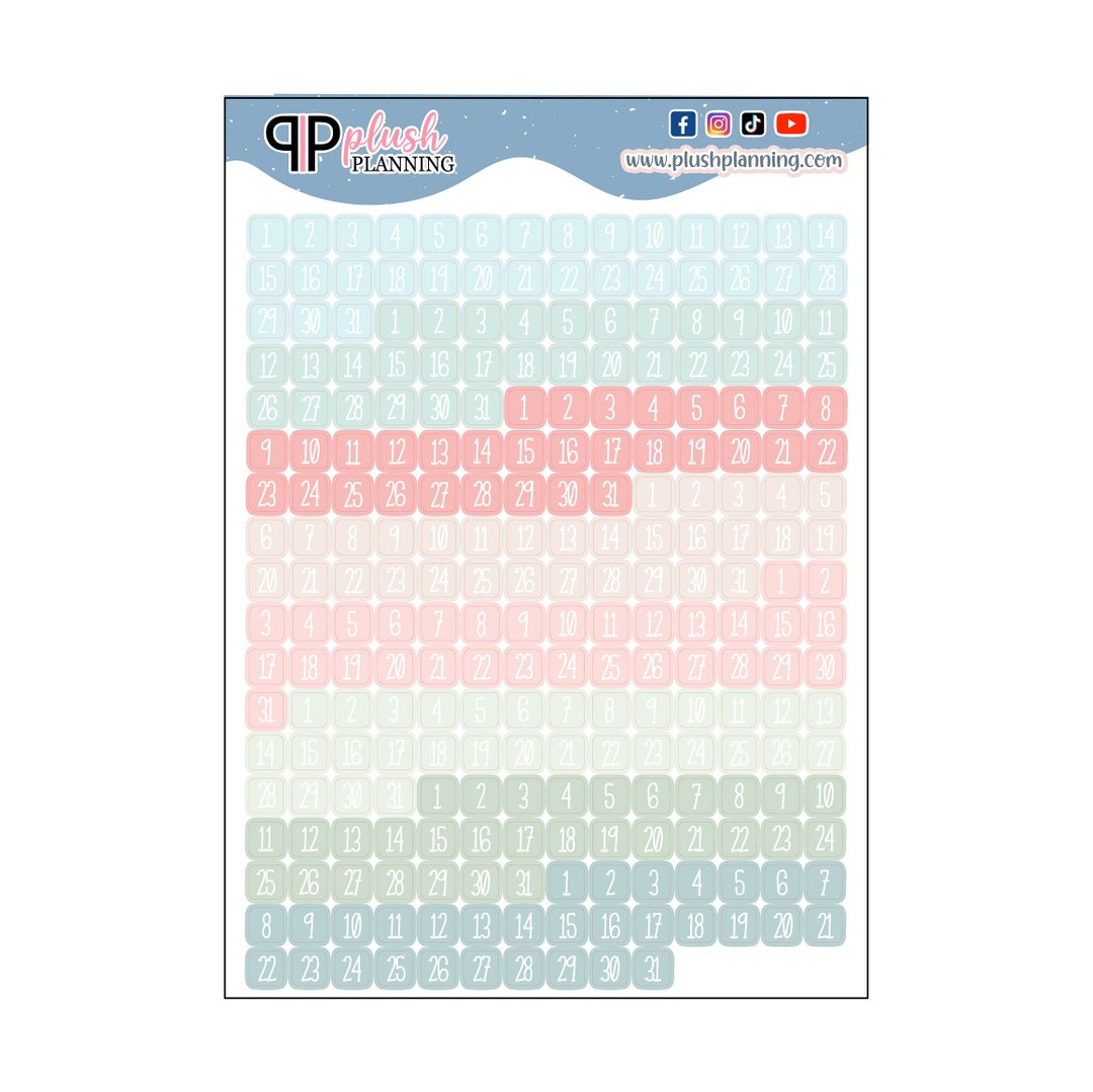 Monthly Date Squares Planner Stickers, Good for Undated Planners, Dated ...