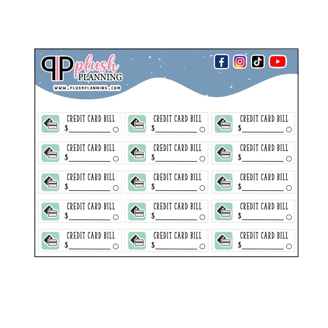 Credit Card Bill Stickers With Icon and Checklist Planner Stickers ...