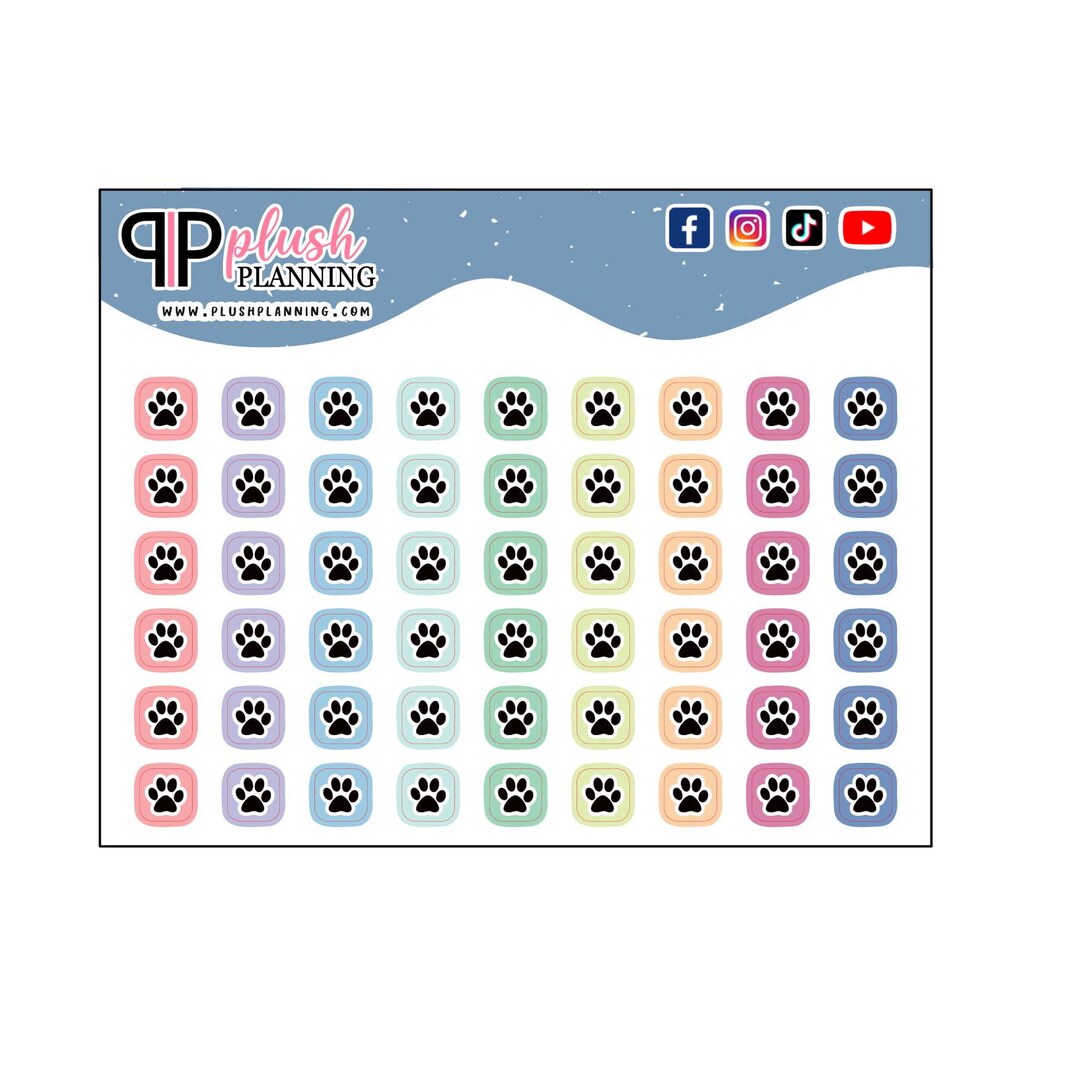 Mini Paw Dog Puppy Print Icon Planner Stickers, Functional Planner ...