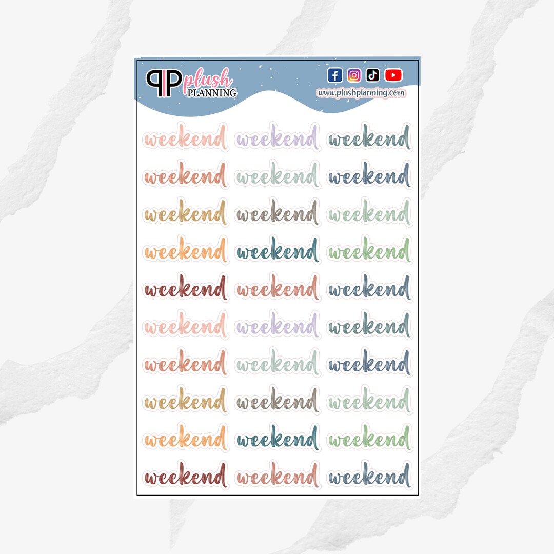 Weekend Script Planner Stickers, Plush Planning Colors, Removable ...