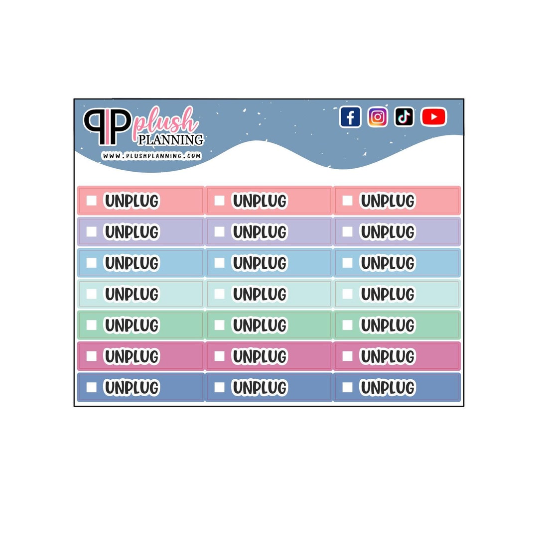 Unplug Checklist Tracker Planner Stickers, Functional Planner Stickers ...