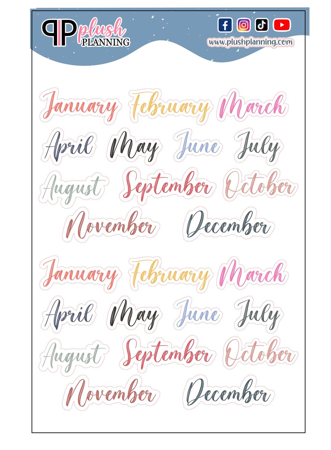 Months of the Year Script Brush Stroke Label Planner Stickers Laurel ...