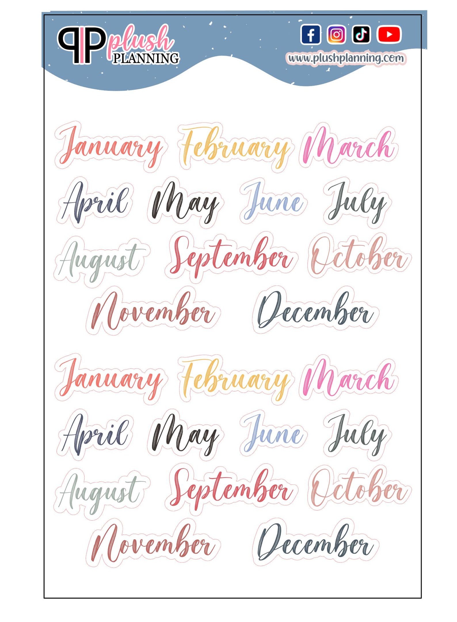 Months of the Year Script Brush Stroke Label Planner Stickers Laurel ...