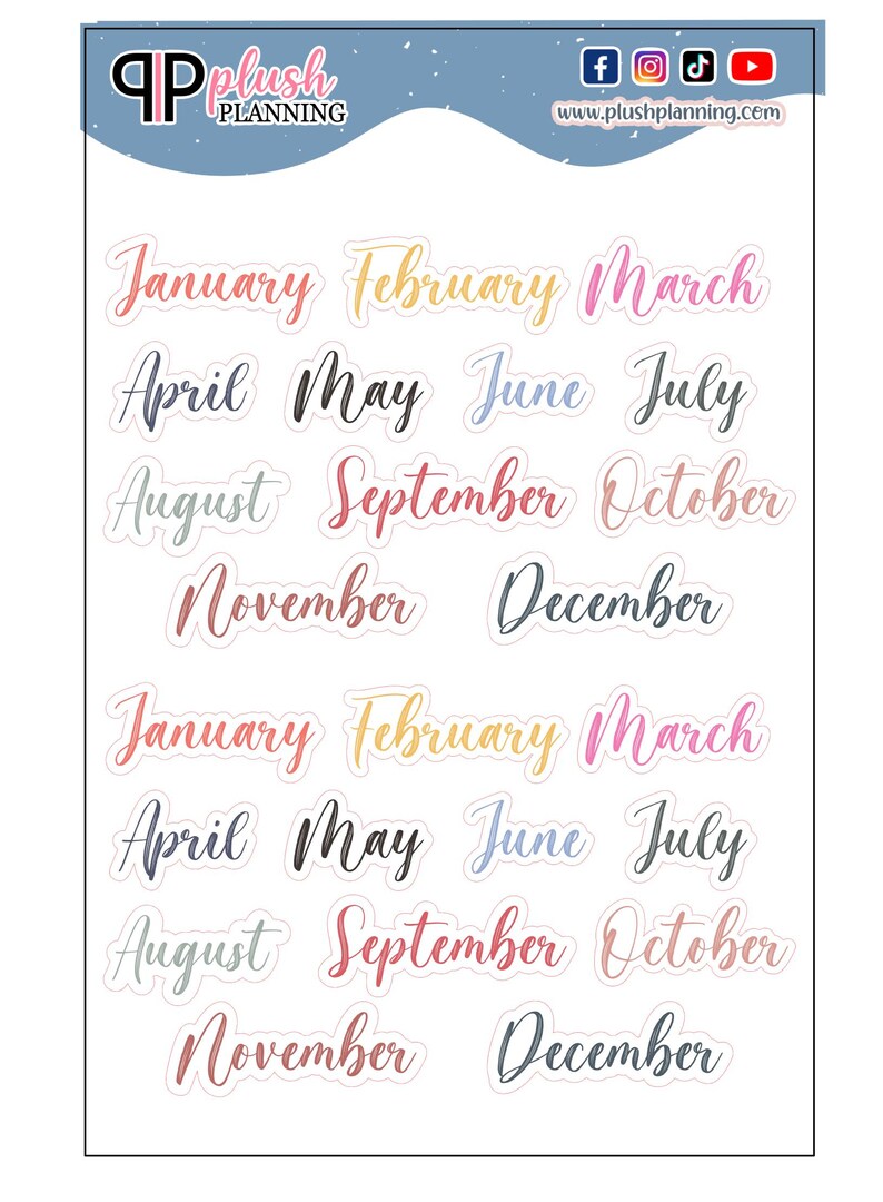 Months of the Year Script Brush Stroke Label Planner Stickers Laurel ...