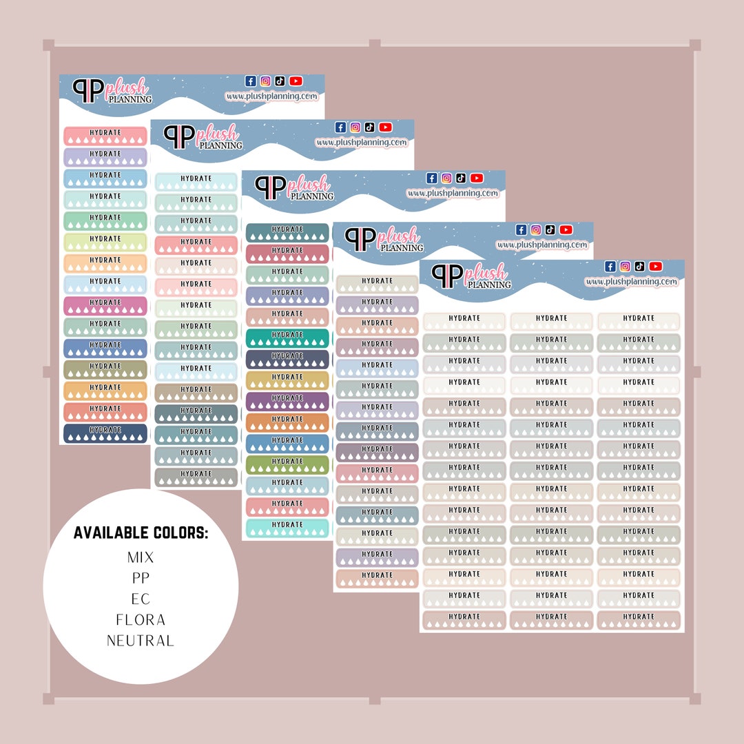 Hydrate Water Label Tracker Planner Stickers - Etsy