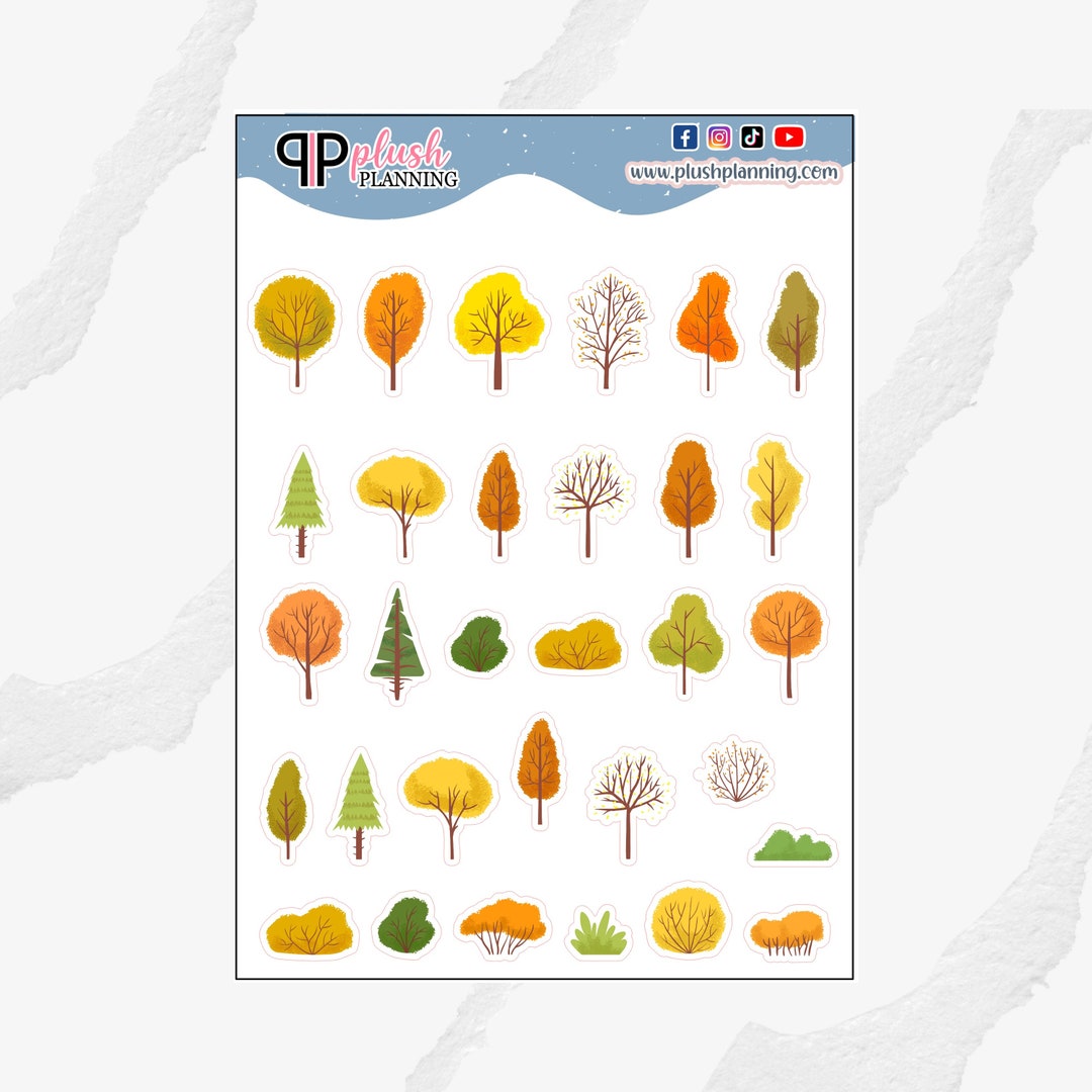 Set of Aesthetic Fall Trees Stickers, Functional Deco Stickers ...