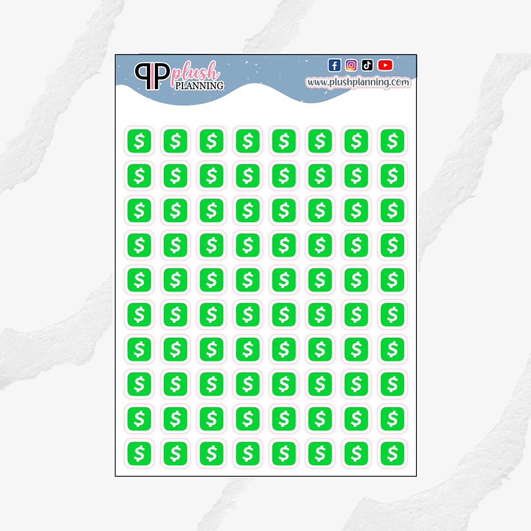 Cashapp Icon Planner Stickers, Removable Stickers, Plush Planning - Etsy