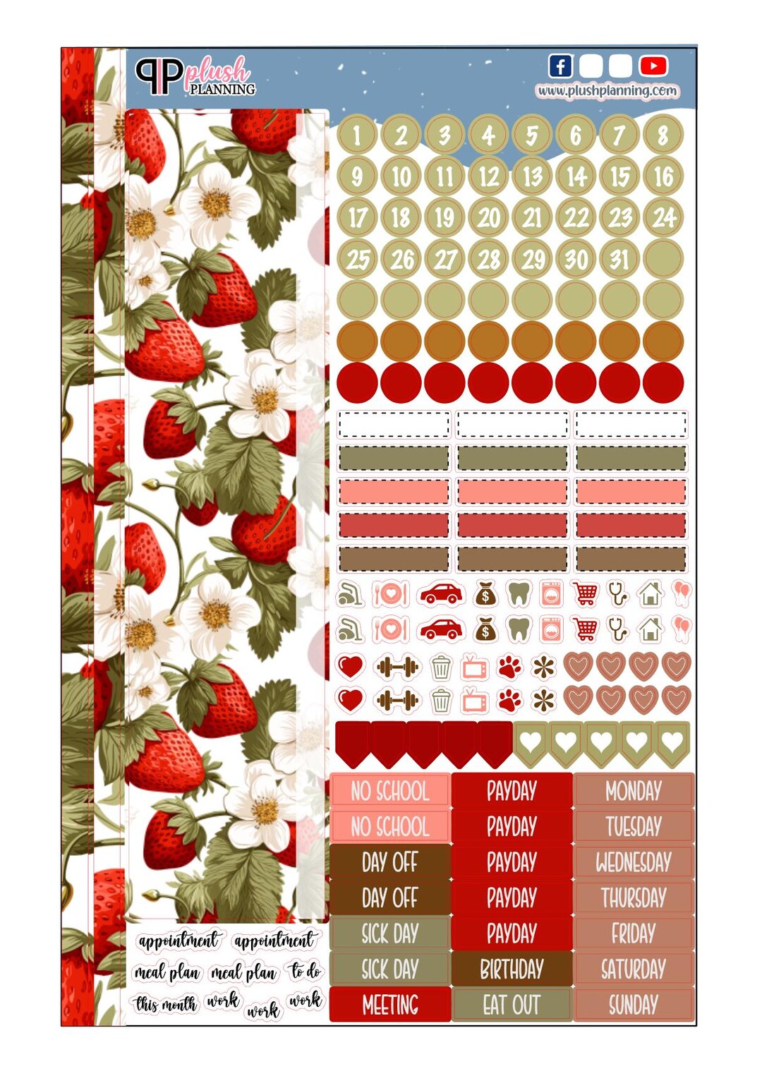 Strawberry Planner Stickers, Laurel Denise Sample, Removable Matte - Etsy