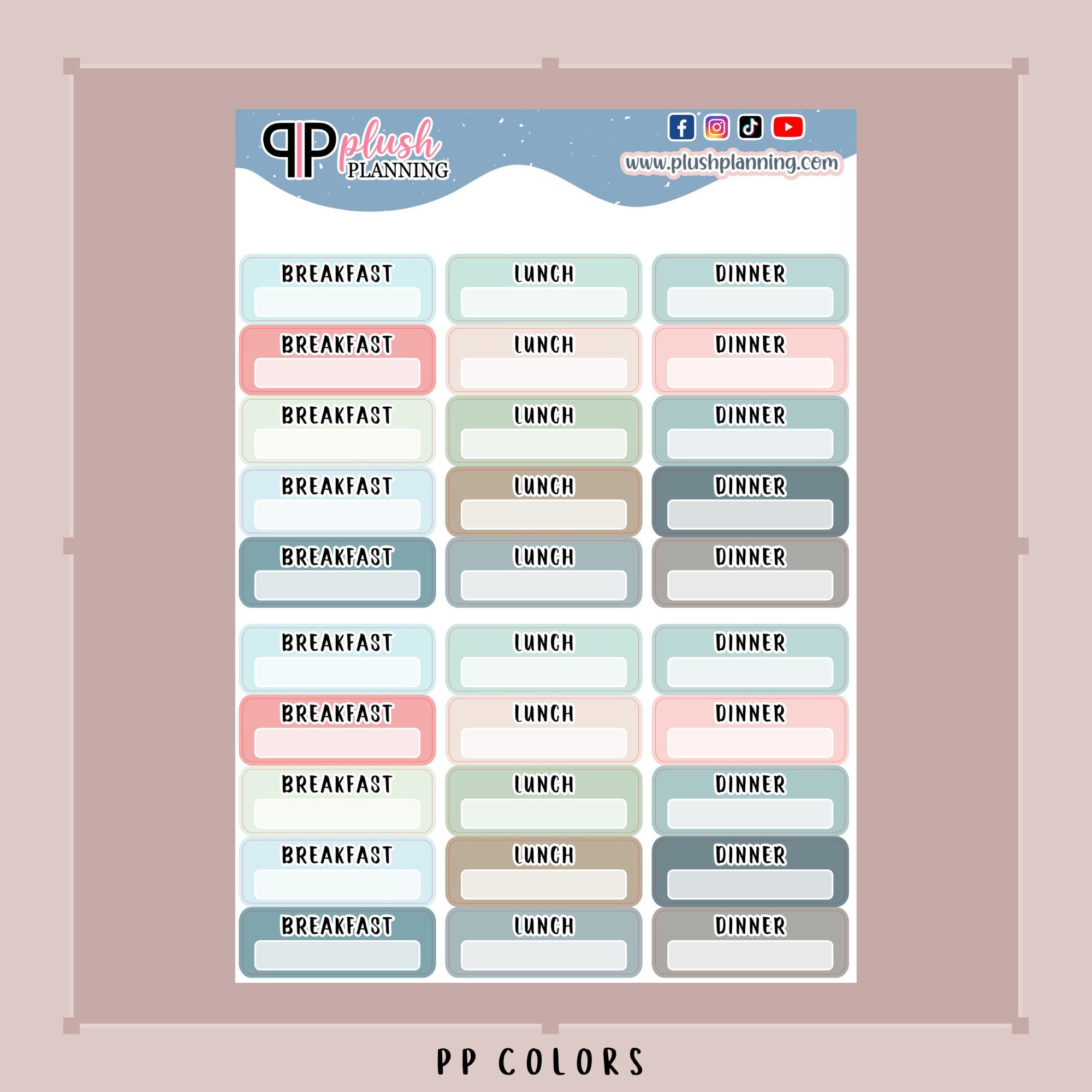 Breakfast, Lunch, Dinner Label Box Tracker Planner Stickers - Etsy