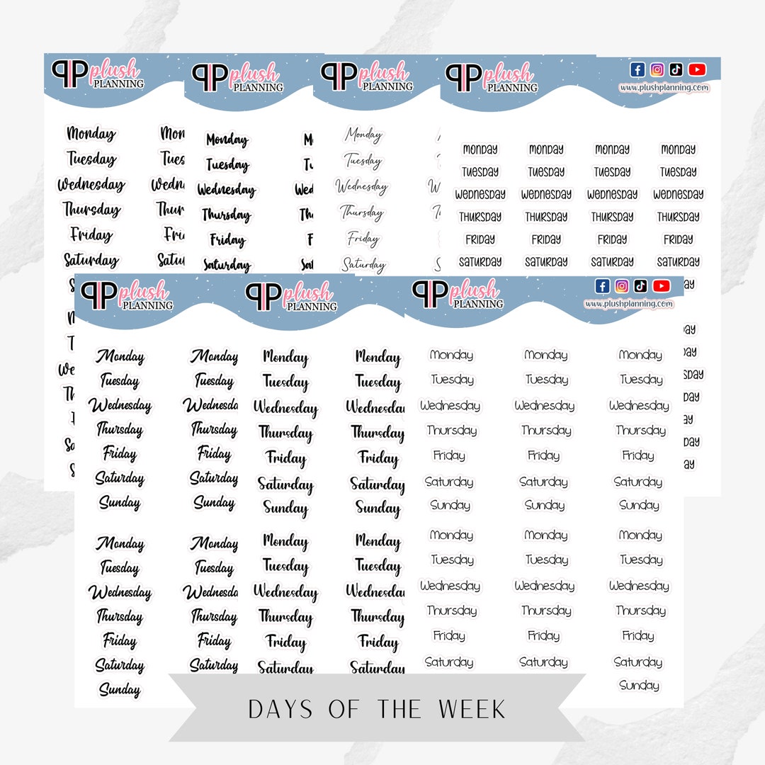 Days of the Week Script Planner Stickers, Pick A Font, Planner Stickers ...