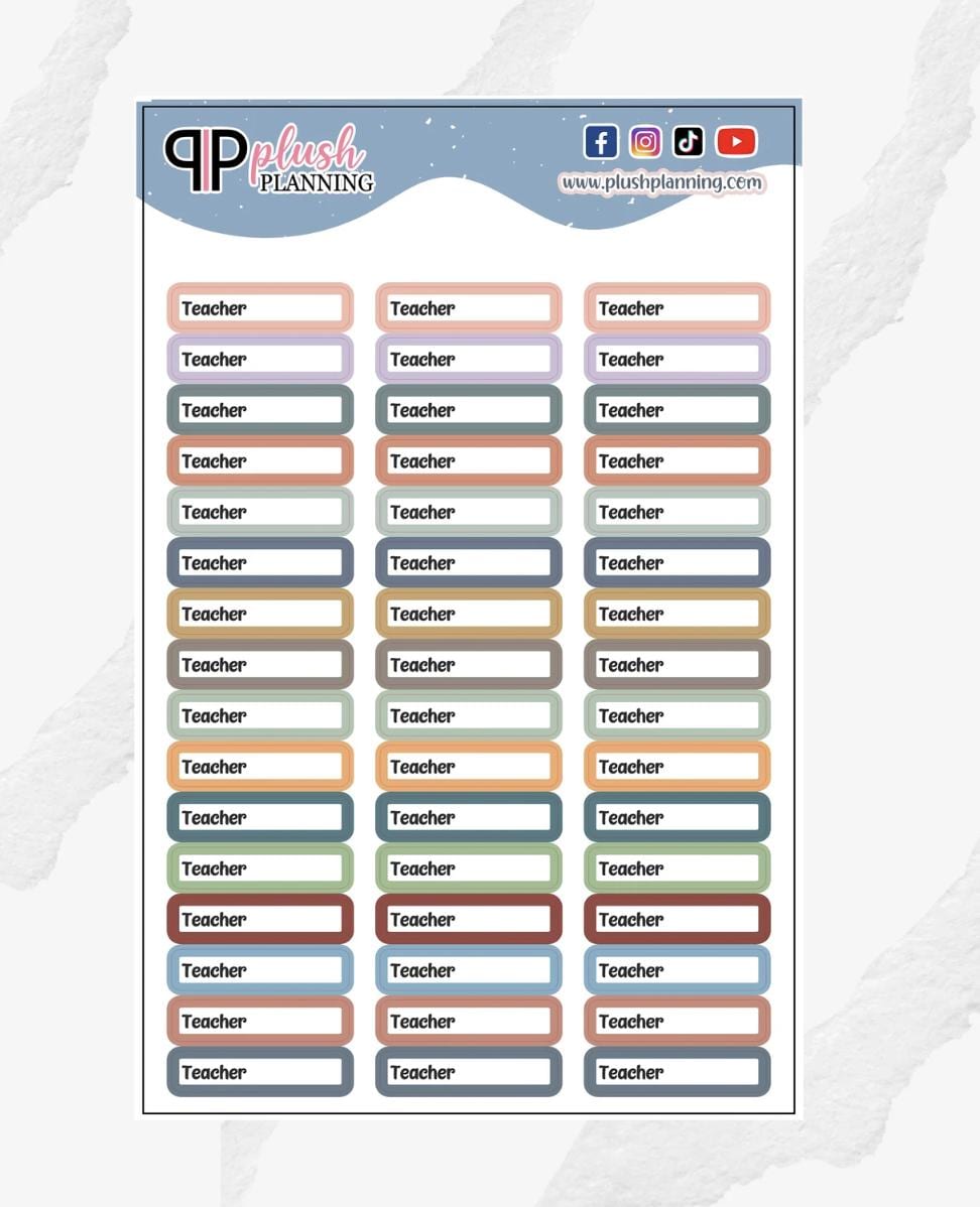 Teacher Label Tracker Planner Stickers, Plush Planning Colors ...