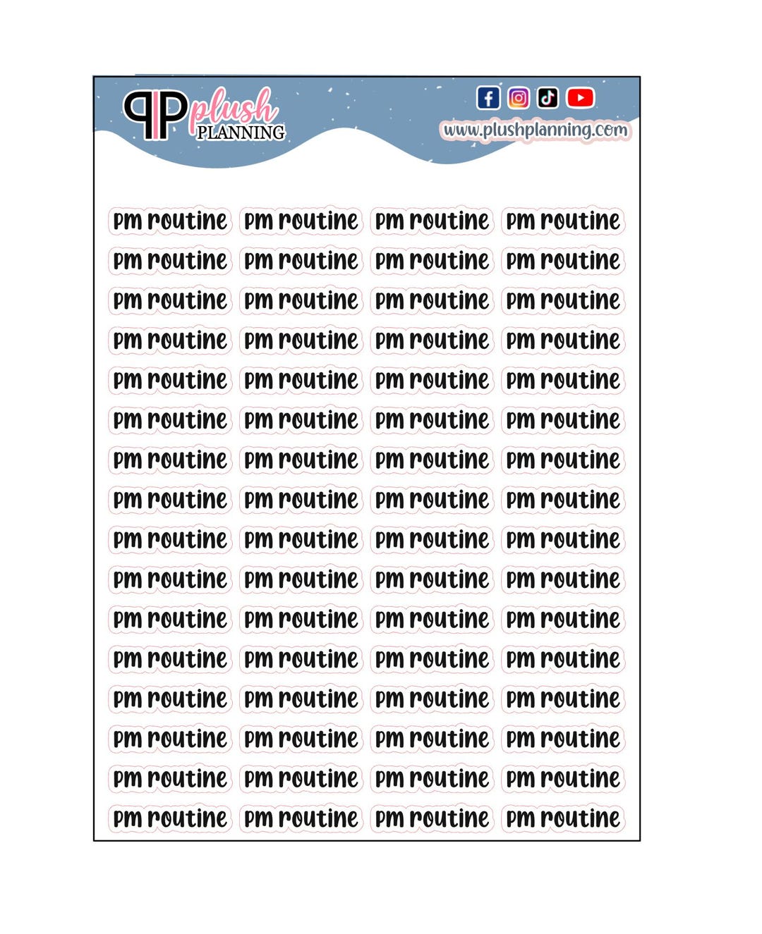 PM Routine Script Stickers, Bold Font, Black Color Functional Script ...