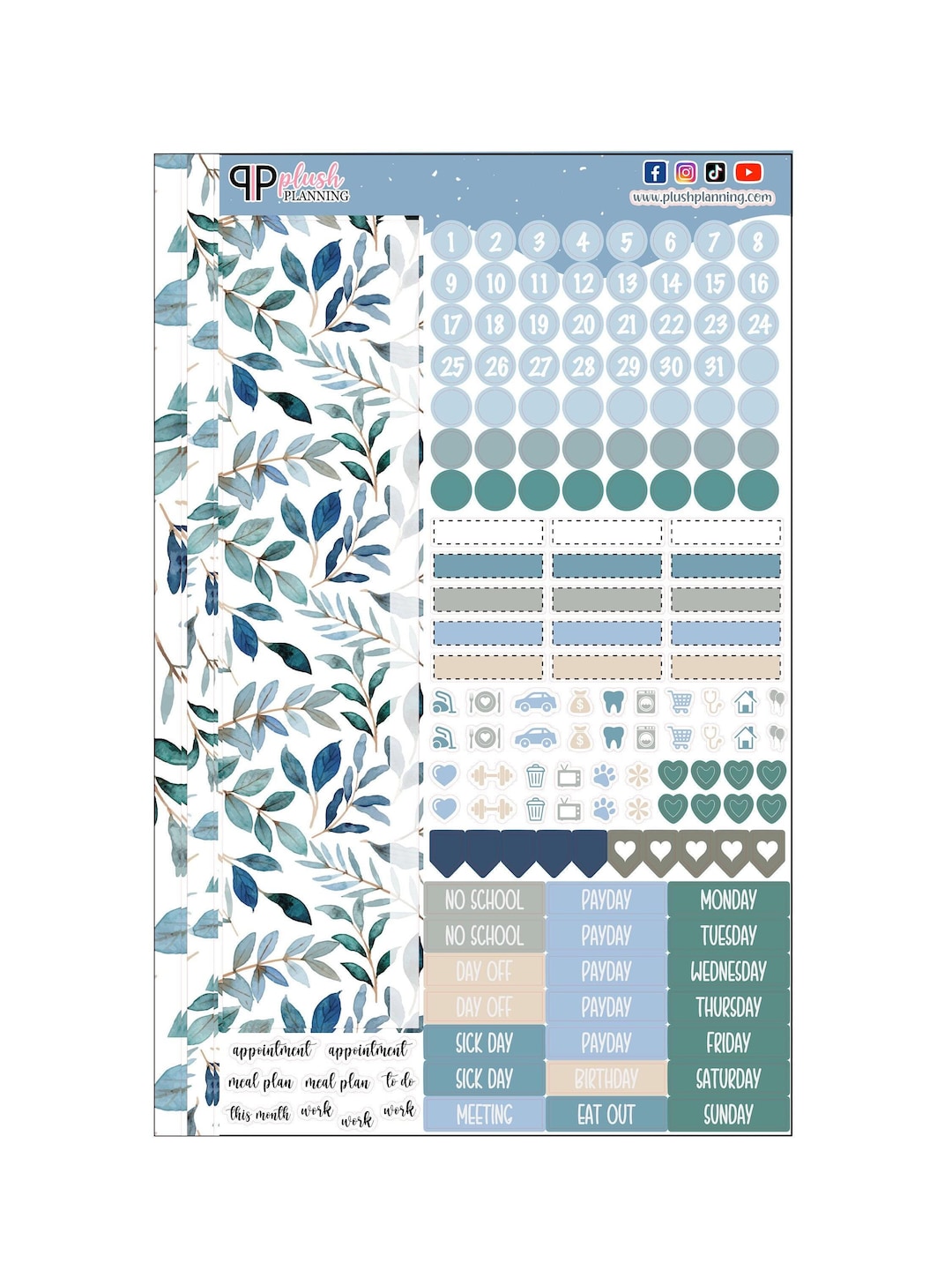 Floral Eucalyptus Design Planner Stickers, Laurel Denise Monthly Sample ...