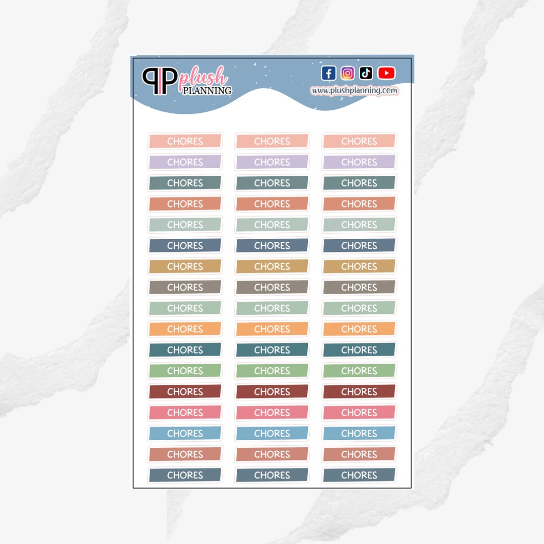 Chores Script Diagonal Planner Stickers, Plush Planning Colors ...
