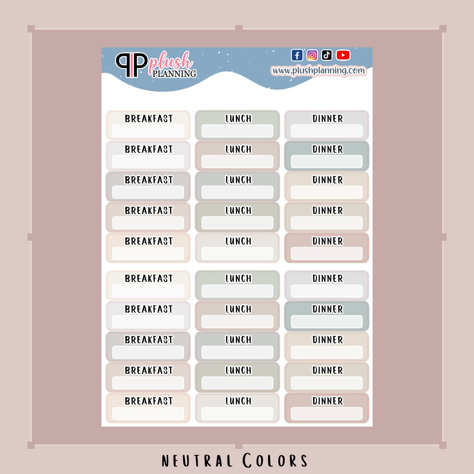 Breakfast, Lunch, Dinner Label Box Tracker Planner Stickers - Etsy