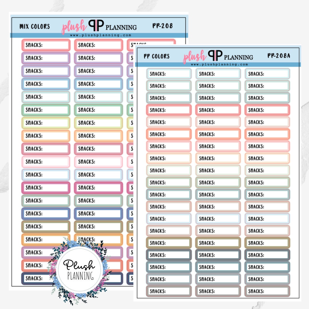 Snacks Label Tracker Planner Stickers - Etsy
